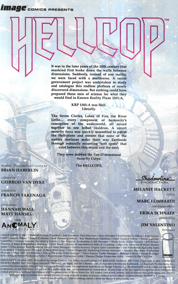 Hellcop Comic 1 First Print Cover B Variant 2021 Brian Haberlin Van ...