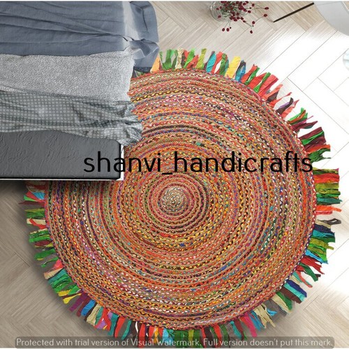 Braided Rug Bohemian Jute Rug Handmade Multi Chindi Jute 5 Feet Round ...