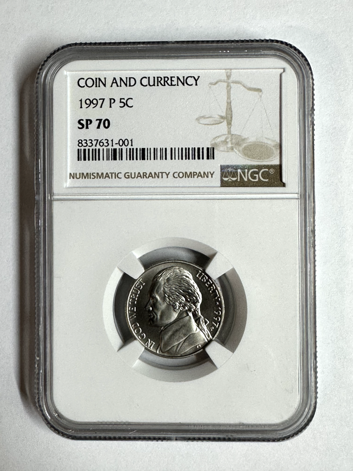 1997 P NGC SP70 Matte Proof Finish Jefferson Nickel Coin & Currency Set ...