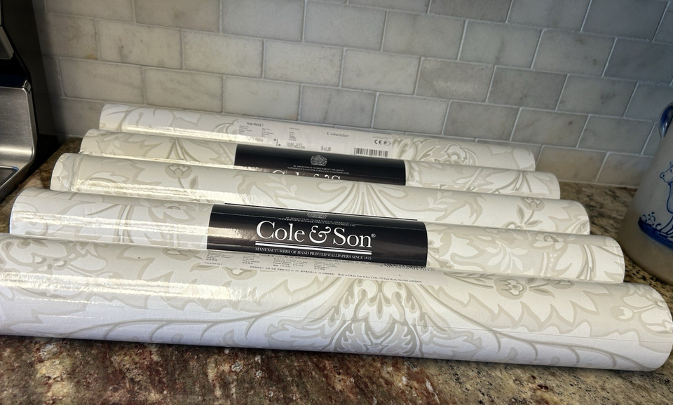 6 Rolls COLE & SON Coleridge WALLPAPER 94/9047 (CHALK)~Leaves & Flowers ...