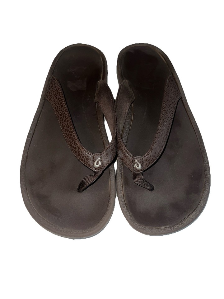 OluKai Flip Flops Kulapa Kai Dark Java Brown Beach Sandals Women's Size ...
