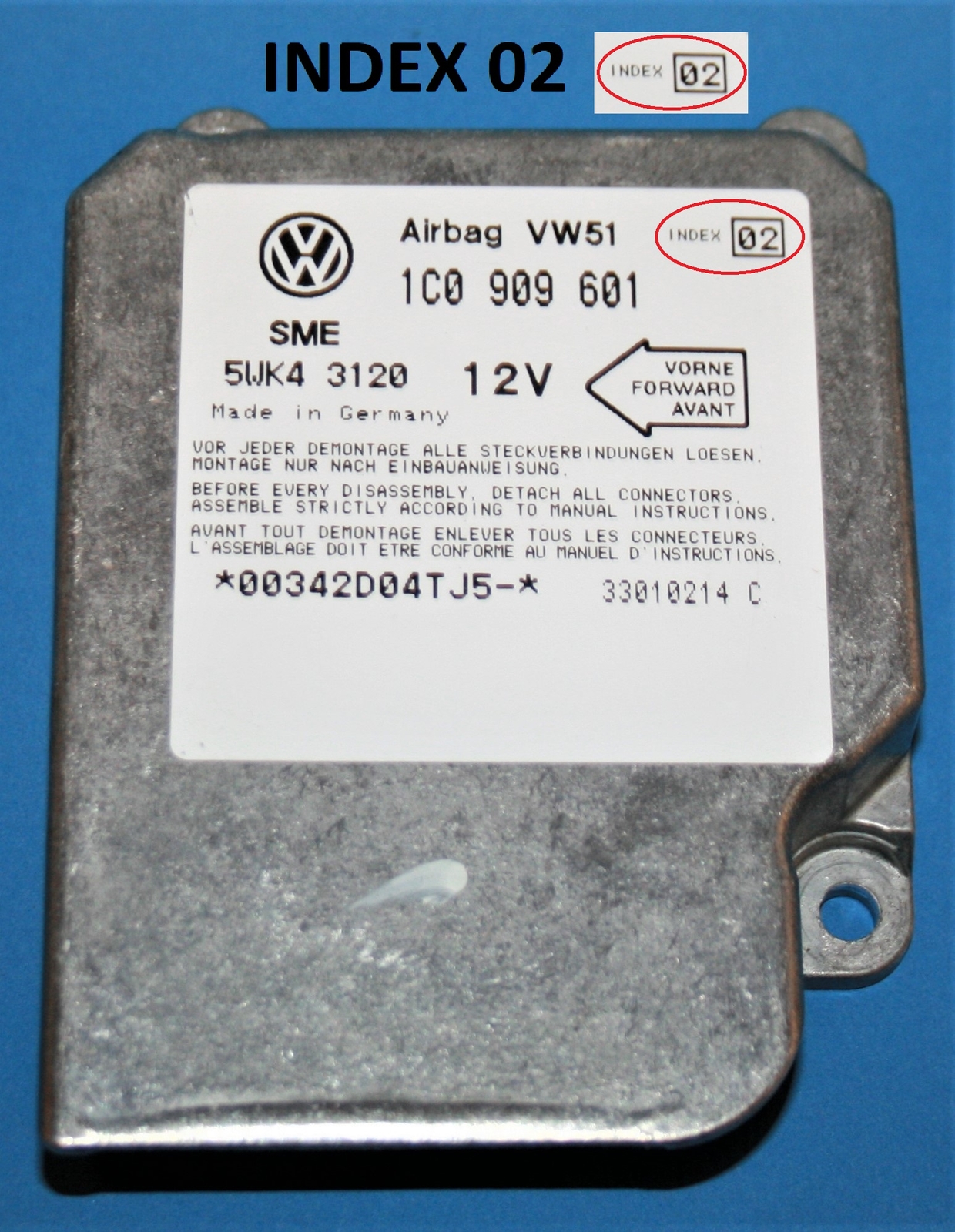 VW Polo 6N2 Airbag Crash Control Sensor Module Unit 1C0909601 Index 02 ...