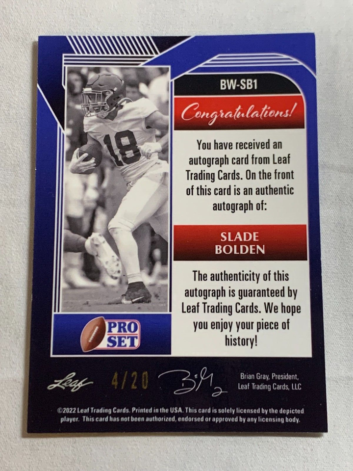 2022 Leaf Pro Set Metal Purple Crystal Slade Bolden Auto /20 Alabama | eBay