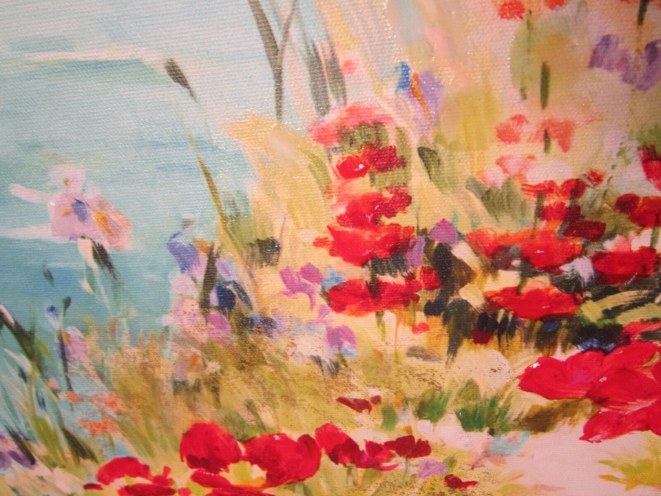 Paul Valencay Field Red Poppies Art 16" x 20" Canvas Print Detailed w ...