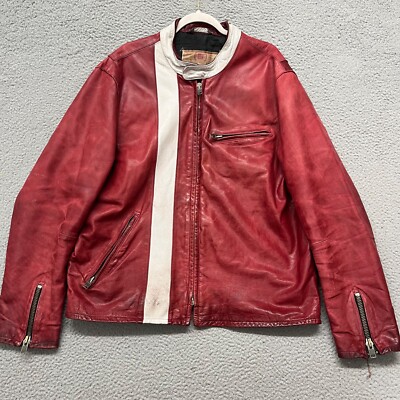 Vtg GAP Leather Jacket Mens XL Red Michael Jackson Motorcycle Racing ...