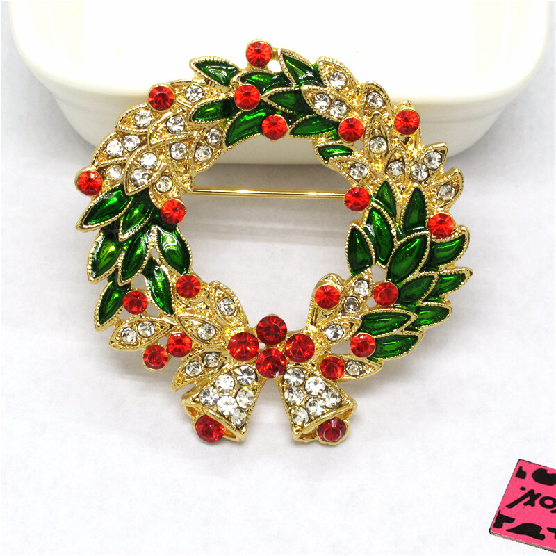 Colorful Crystal Cute Christmas Wreath Fashion Women Charm Brooch Pin ...