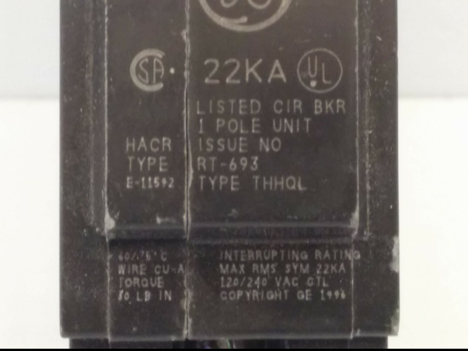 GENERAL ELECTRIC E-11592 CIRCUIT BREAKER, 30A 120/240VAC, 1 POLE, TYPE ...
