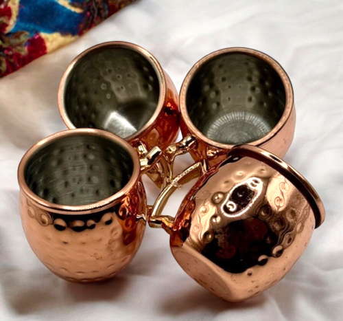 COPPER Shot SET of 4 Mini Mule Shot Mugs 2 oz Hammered Steel Lined ...
