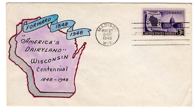 #957 Wisconsin Centennial 1948 FDC - Gladys Adler Hand-Painted | eBay