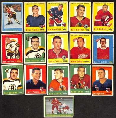 1959 Topps GOOD avg lot of 16 diff vy low grade hockey cards BV$650 ...