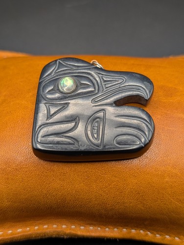 Haida Native Hand Carved Argillite Eagle Pendant Abalone Eye 1.75 ...