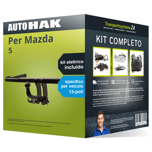 Pacco Gancio traino estr. Auto Hak per Mazda 5 10- & e-kit spec. a 13 ...