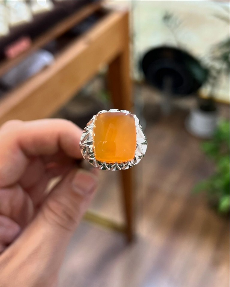 Unique Natural Orange Onyx Men's Ring, 925 Solid Sterling Silver ...