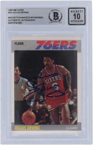 Julius Erving Philadelphia 76ers Autographed 1987-88 Fleer #35 Beckett ...