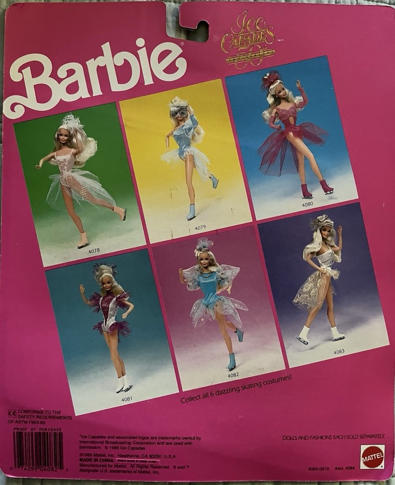 NEW 1989 Barbie Ice Capades Fashion 4082 Ice Skates Costume Dress ...