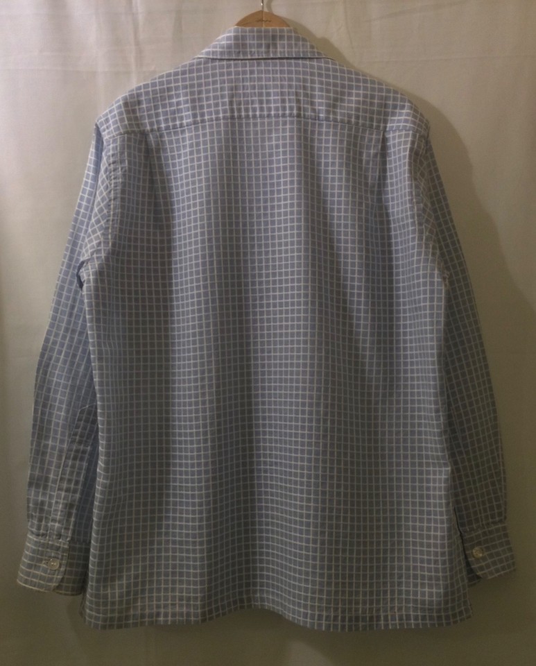 Men's 1950's Loop collar long sleeve grid pattern shirt size 15 15-1/2 ...