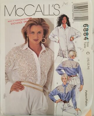 McCalls 6884 Sewing Pattern Misses Button Front Top Shirt Blouse Size ...
