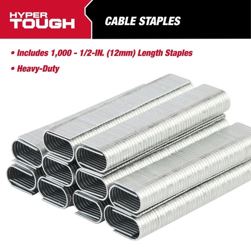 Cable Staples 1/2-Inch-Deep Round Crown Heavy-Duty 1000-Piece by Hyper ...