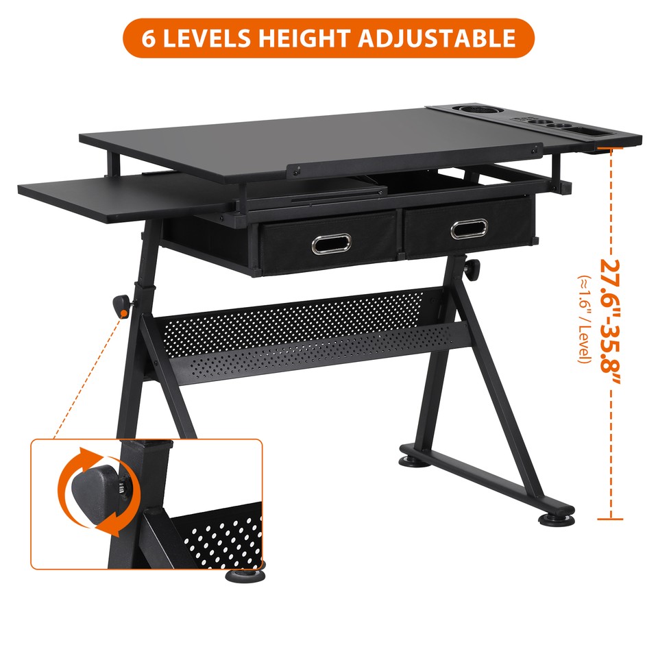 Drafting Table Artist Drawing Table Adjustable Craft Table w/Drawers ...