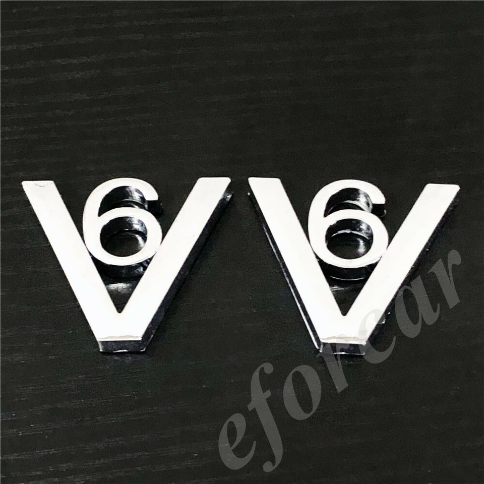 2pcs 3D V6 Vintage Logo Car Trunk Rear Fender Side Emblem Badge Decal ...