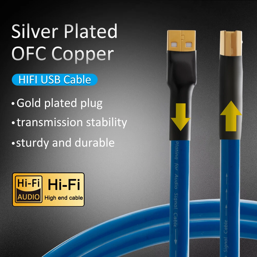 6N OCC Silver Plated Shield USB Cable Type A To Type B HiFi Data Cable ...