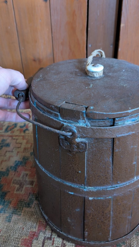 Antique Early Primitive Wood Piggin Storage Firkin Bucket w/ Lid Old ...
