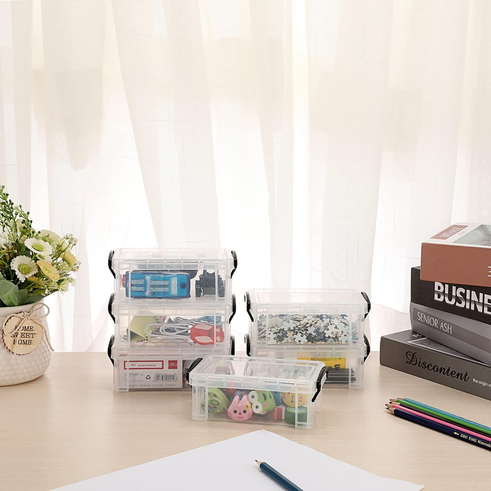 6 Pack Small Clear Plastic Storage Box with Lid Mini Sewing Box ...