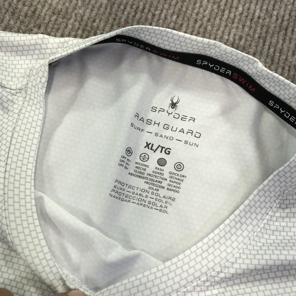 Spyder Swim Rash Guard Shirt Mens XL White Gray Short Sleeve UPF 30 ...