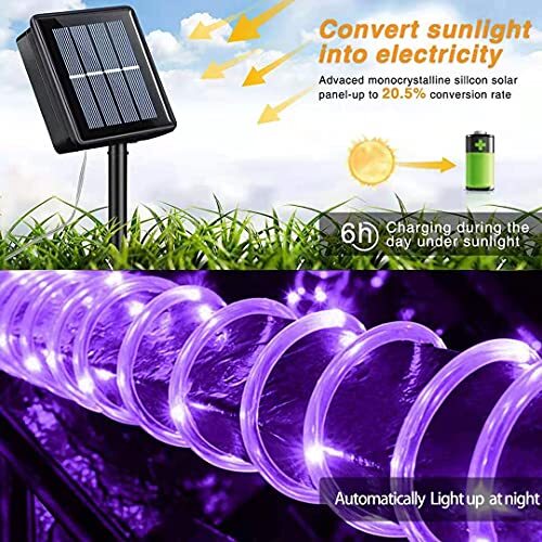 2 Pack Purple Solar Rope Lights Outdoor Waterproof Each 33ft 100 LED ...