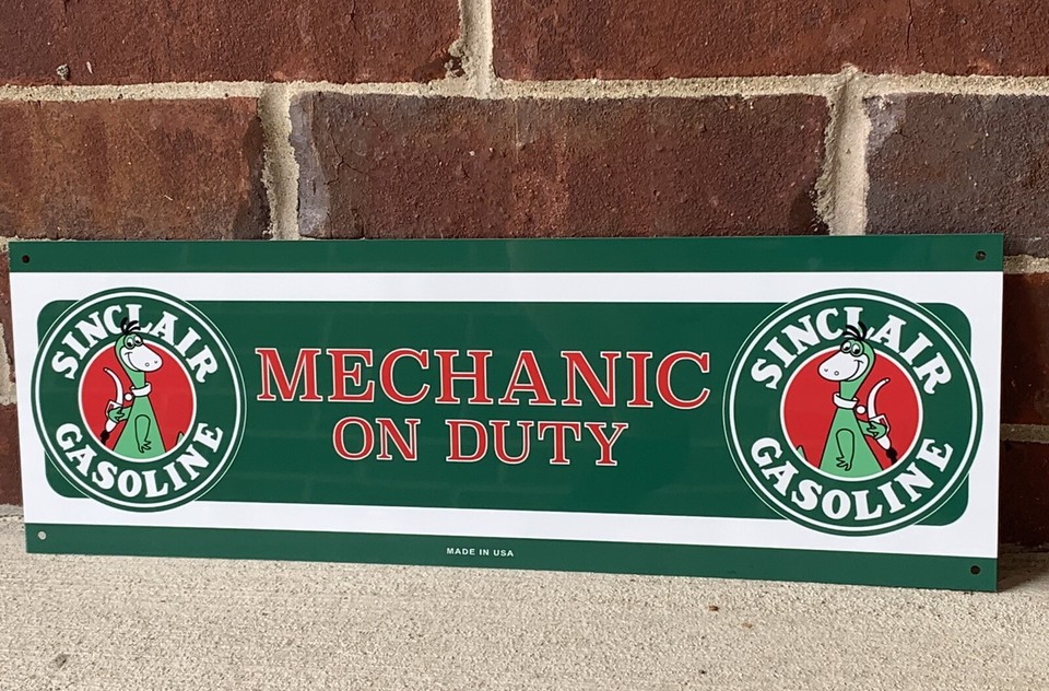 Sinclair Dino 18 Inch MECHANIC ON DUTY gas Gasoline advertising sign | eBay