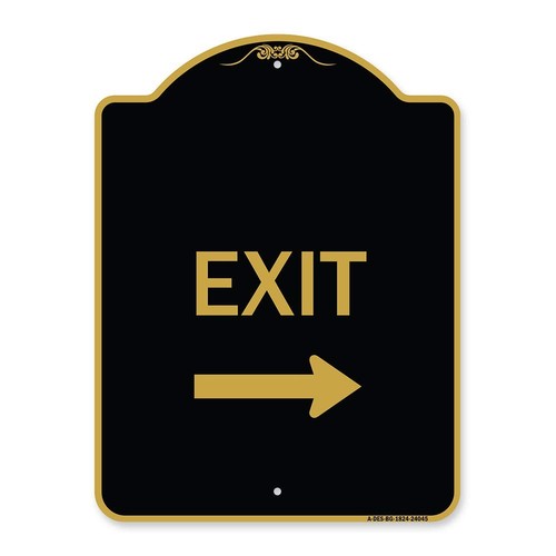 Designer Series Sign - Exit (with Right Arrow) 3 | Black & Gold 18" X ...