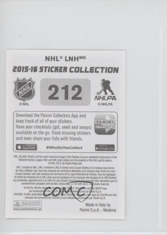 2015-16 Panini NHL Sticker Collection Album Stickers James Reimer #212 ...