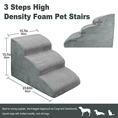 3 Steps High Density Foam Dog Stairs Ramps,Non-Slip Pet Steps for Older ...