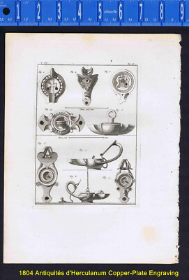 Roman Lamps -Christian Cross - Ox Head - Antiquités Herculanum 1804 ...