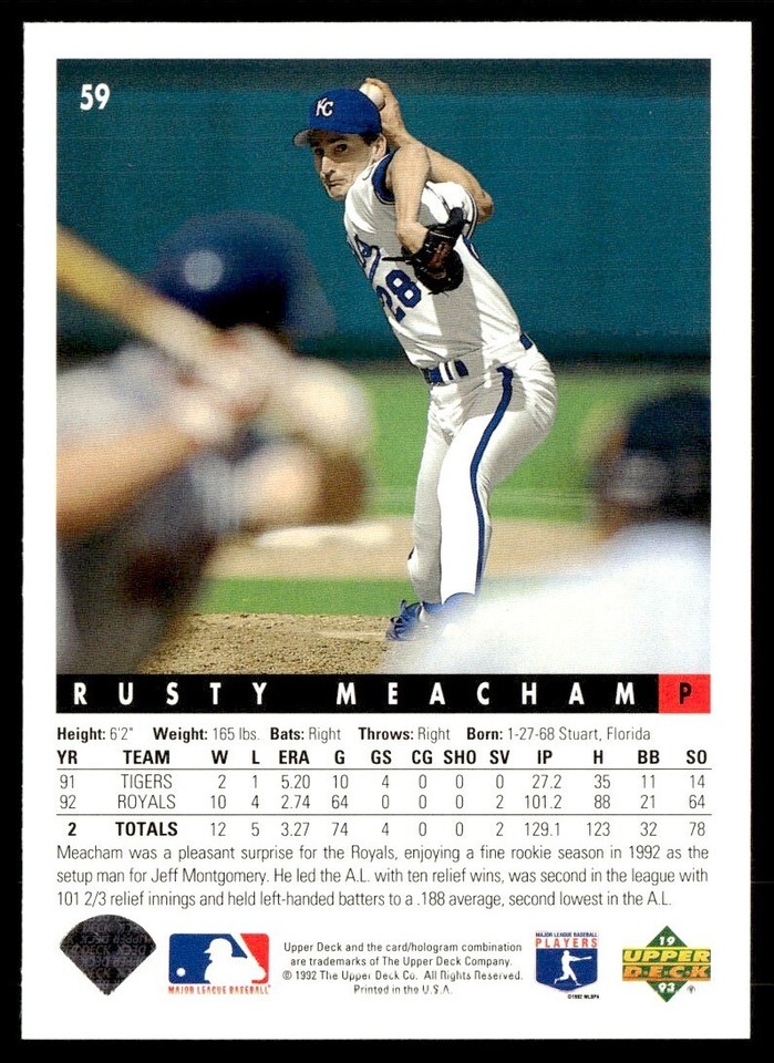 1993 Upper Deck Rusty Meacham Kansas City Royals #59 | eBay