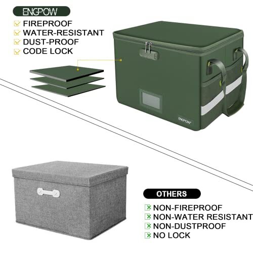 ENGPOW File Box with Lock, Fireproof Document Box Green 1 pack- Box ...