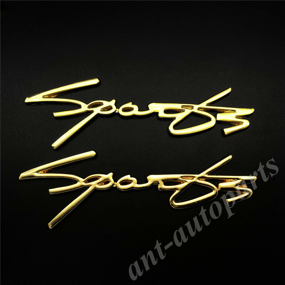2x Golden Metal Art Cursive Sports Car Trunk Rear Emblem Badge Decal ...