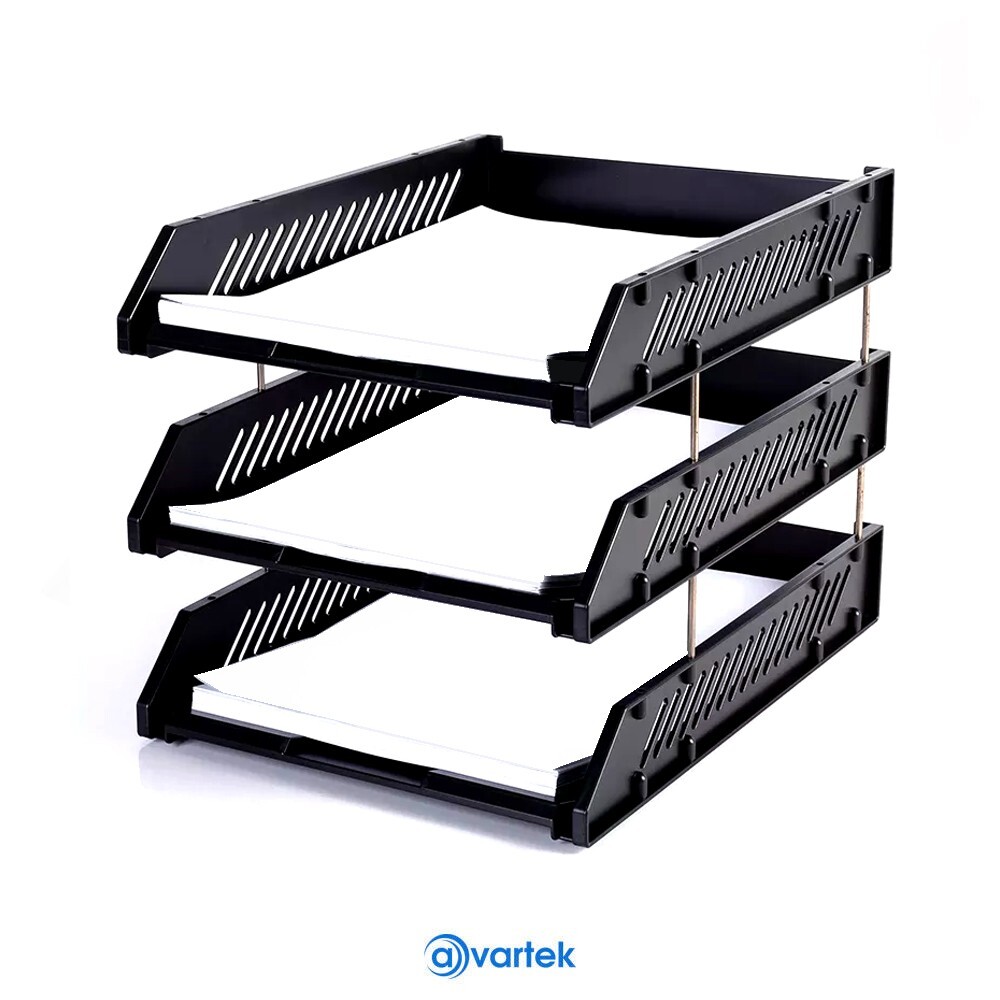 3 Tier Stackable Desk Black A4 Letter Tray Filing Document Organiser ...