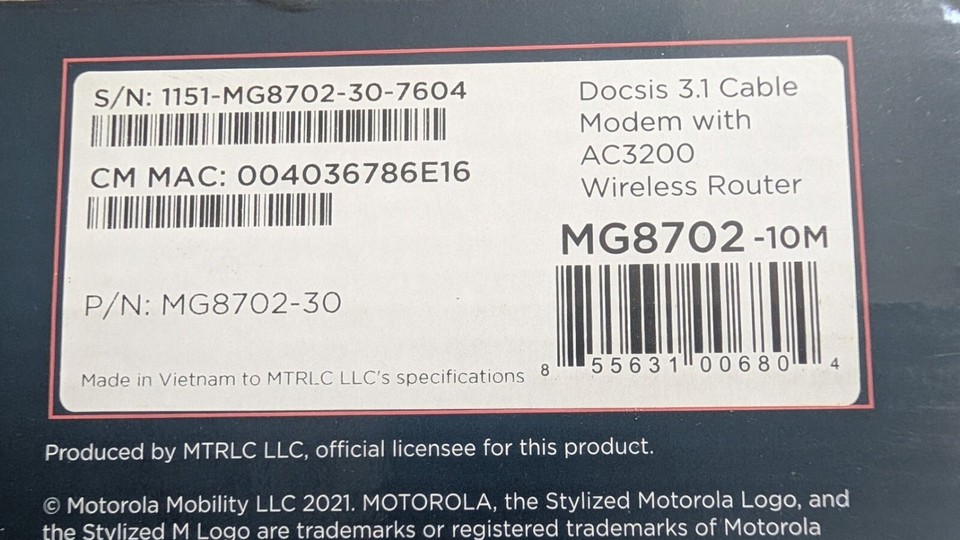 Motorola MG8702 DOCSIS 3.1 Cable Modem+ AC3200 WIFI Router Combo NEW | eBay
