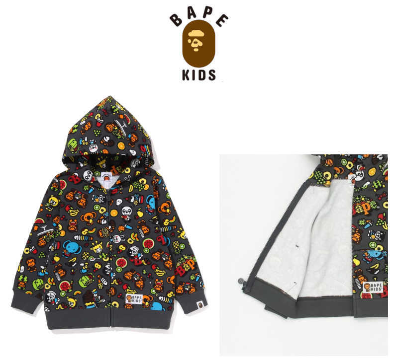 A BATHING APE Kids Zip Hoodie BABY MILO MIXED FRUIT Pattern A BATHING APE Kids Zip Hoodie BABY MILO MIXED FRUIT Pattern