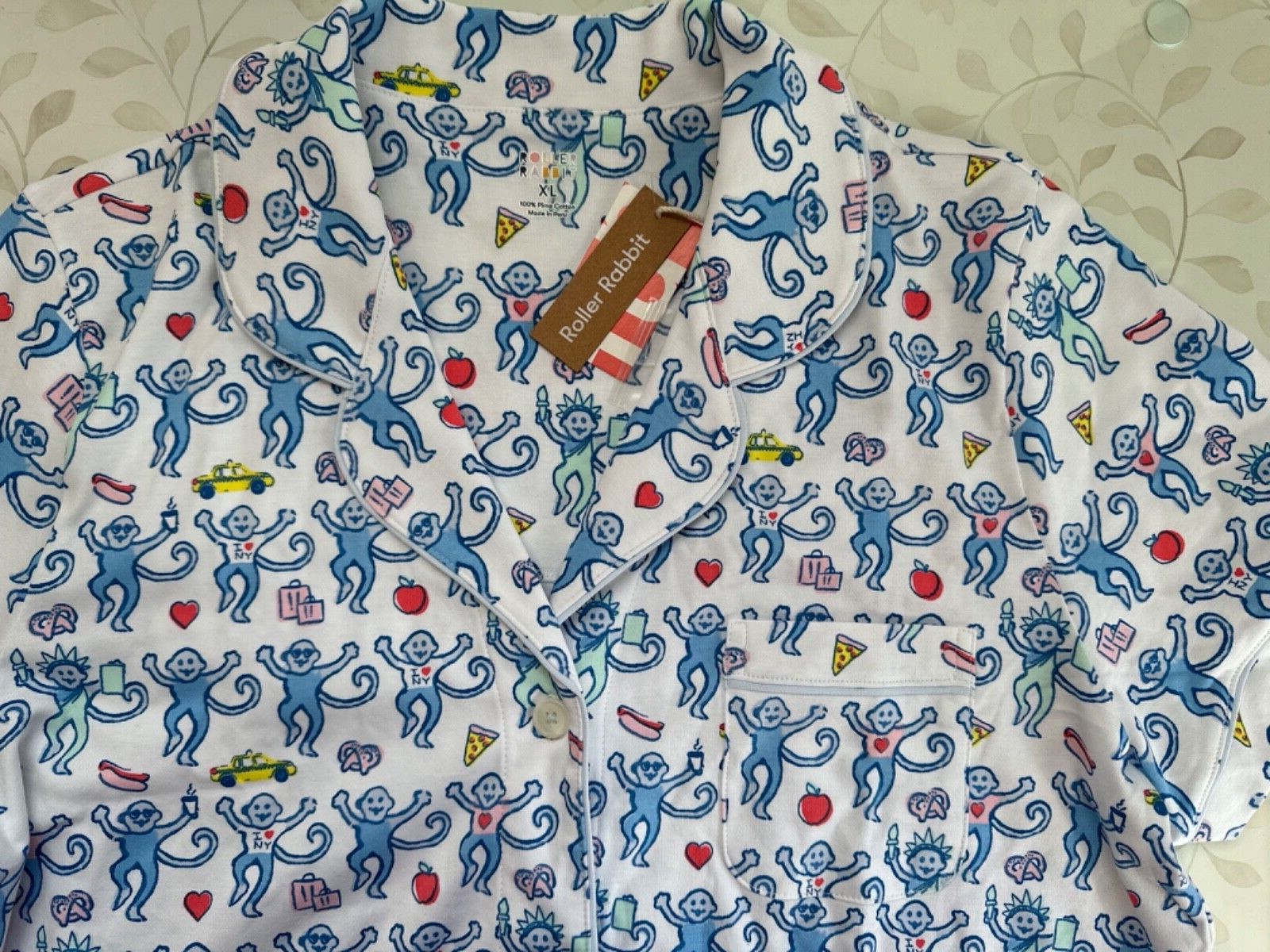 NWT Roller Rabbit NYC New York City Blue Monkey Polo Pajama Set PJ LIM ...