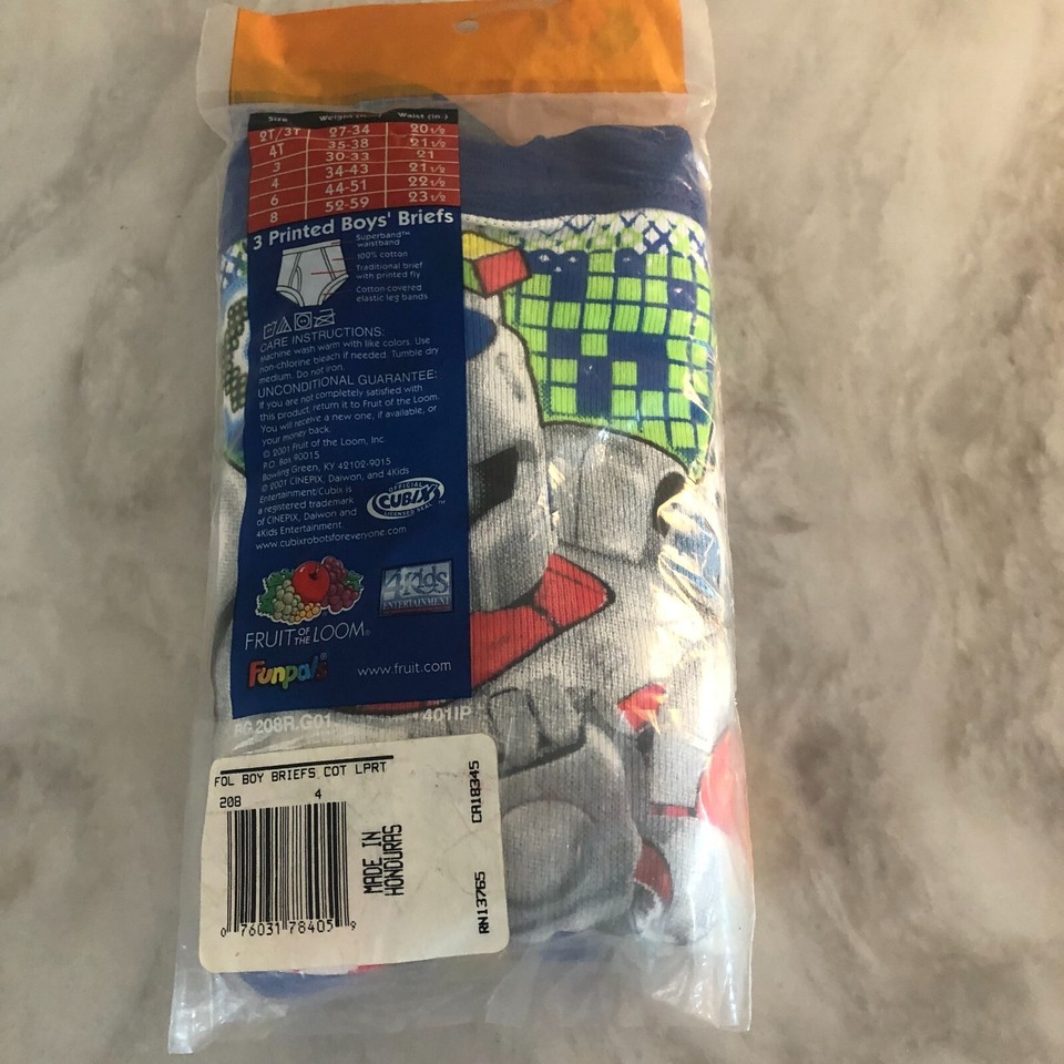 Fruit of the Loom Funpals Boys Briefs Cubix Robots 3 Pack Size: 4 NEW ...