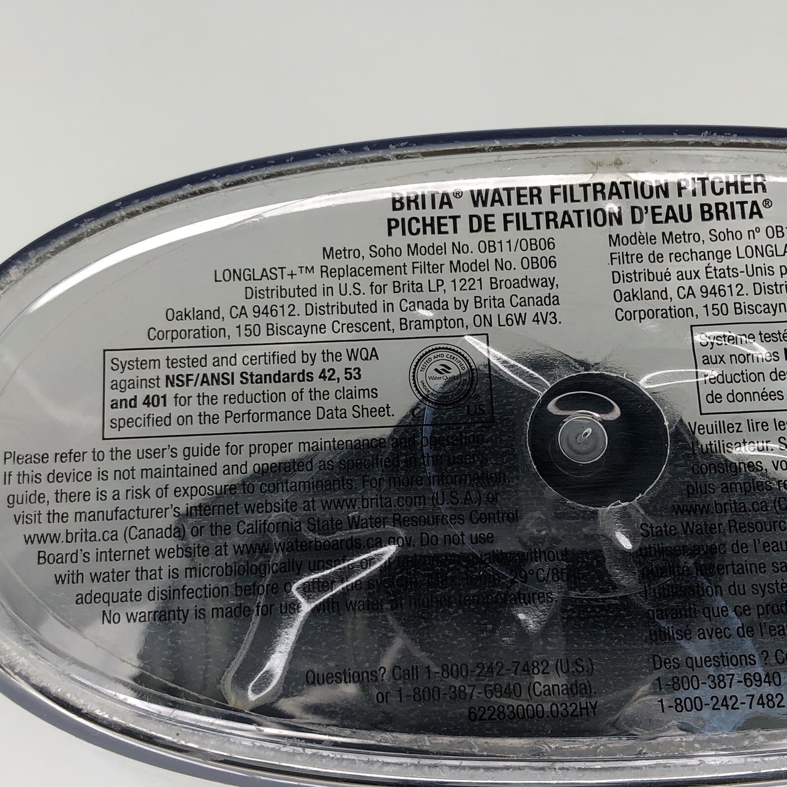 Brita Soho Model No. OB11/OB06 Small Water Filtration Pitcher Black (no ...