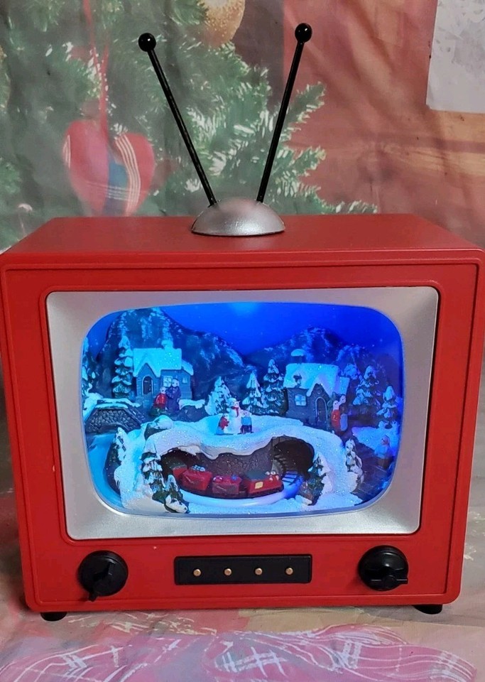Christmas Scene Retro Tv with Animated Train With Sound & Lights Up ...