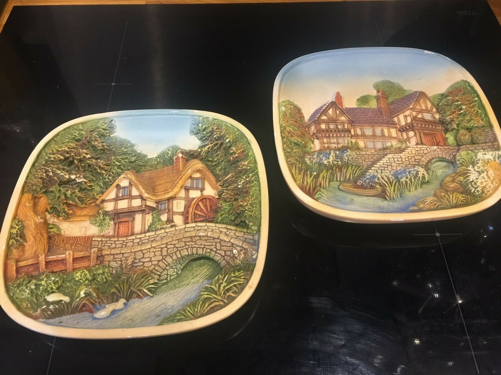 LEGEND, Vintage plaster wall plates/plaques - English Cottages set of 2 ...