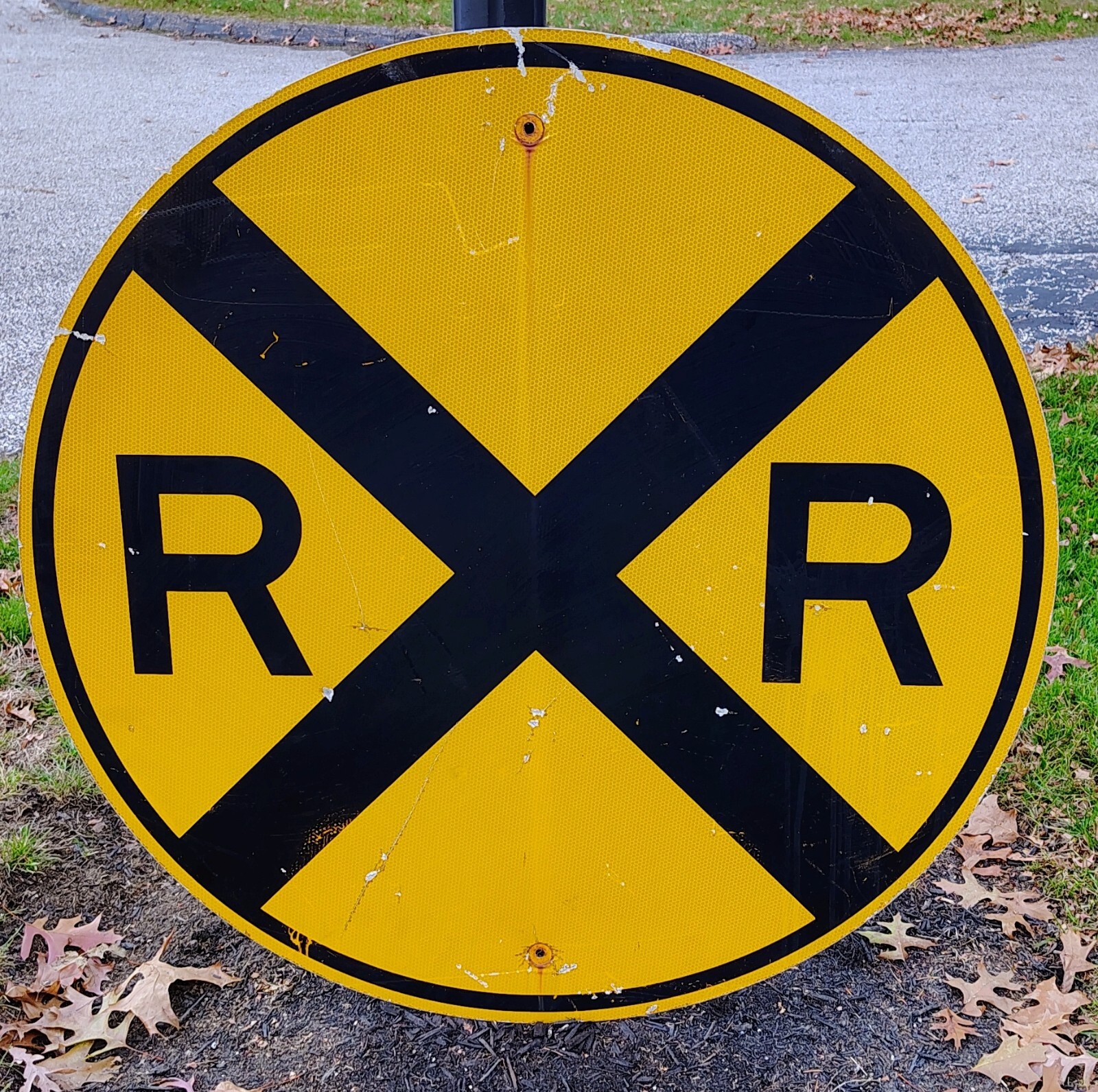 Retired Authentic Railroad Crossing 36" Round Yellow Reflective Sign ...