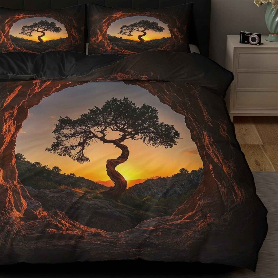 Cave Sun Pine Tree Soft Duvet Quilt Cover Set Single Double King Super ...