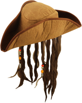 Deluxe Adult Brown Pirate Hat With Dread Locks - Jack Sparrow fancy ...