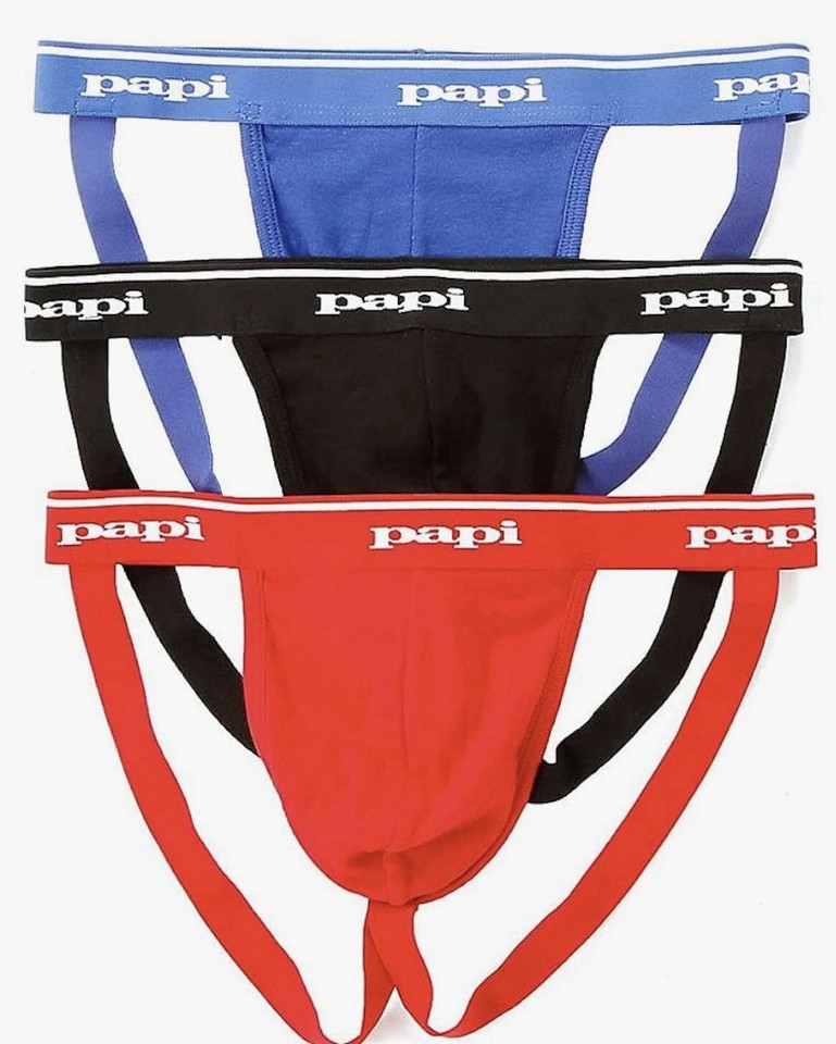 Papi Men's Cotton Stretch JockStrap 3-Pack Red Blue Black Color ...
