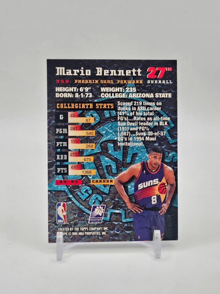 Mario Bennett ROOKIE "Draft Picks" 1995-96 Topps Stadium Club #350 Suns ...